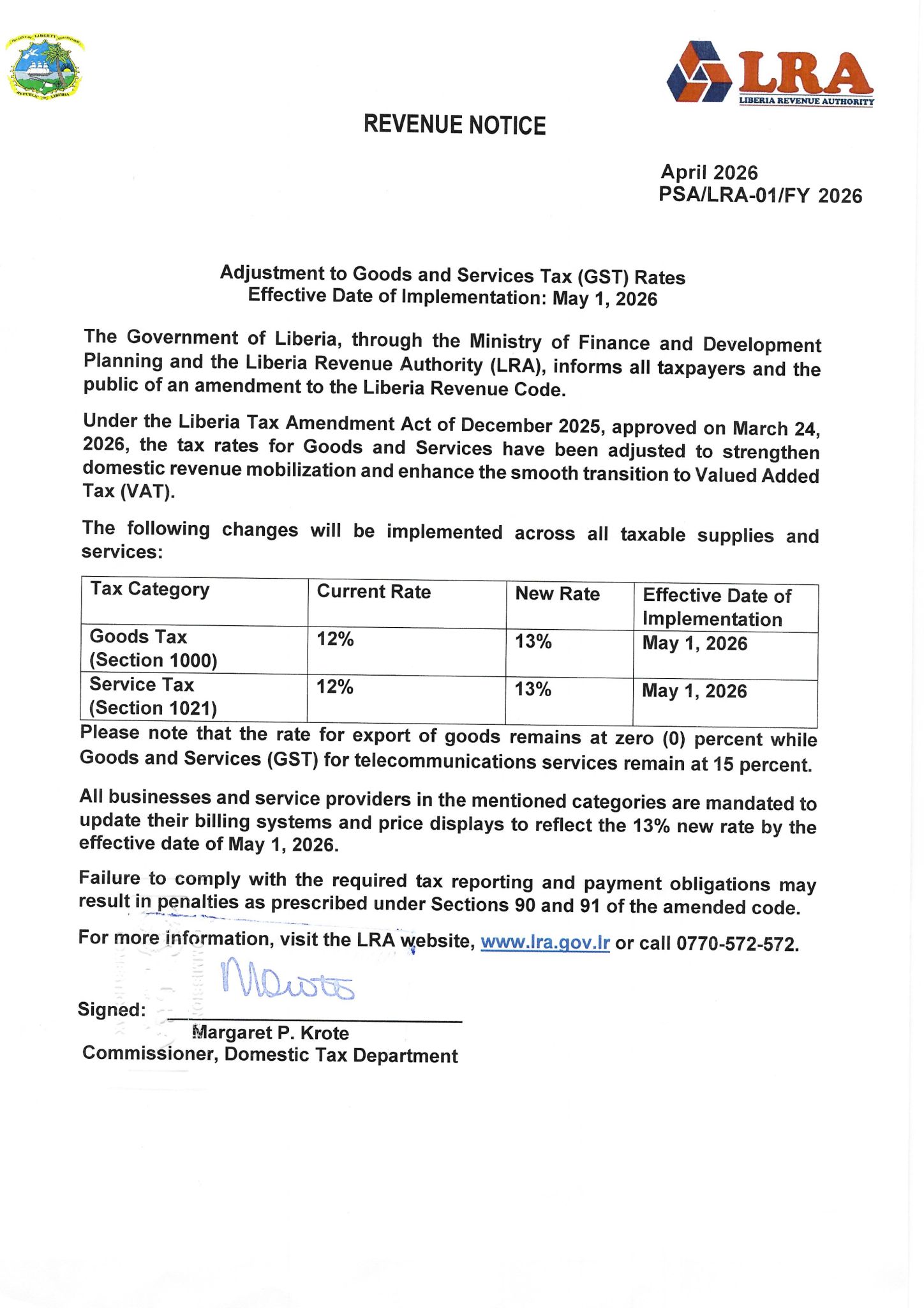 The Liberia Revenue Authority – LRA - Liberia Revenue Authority